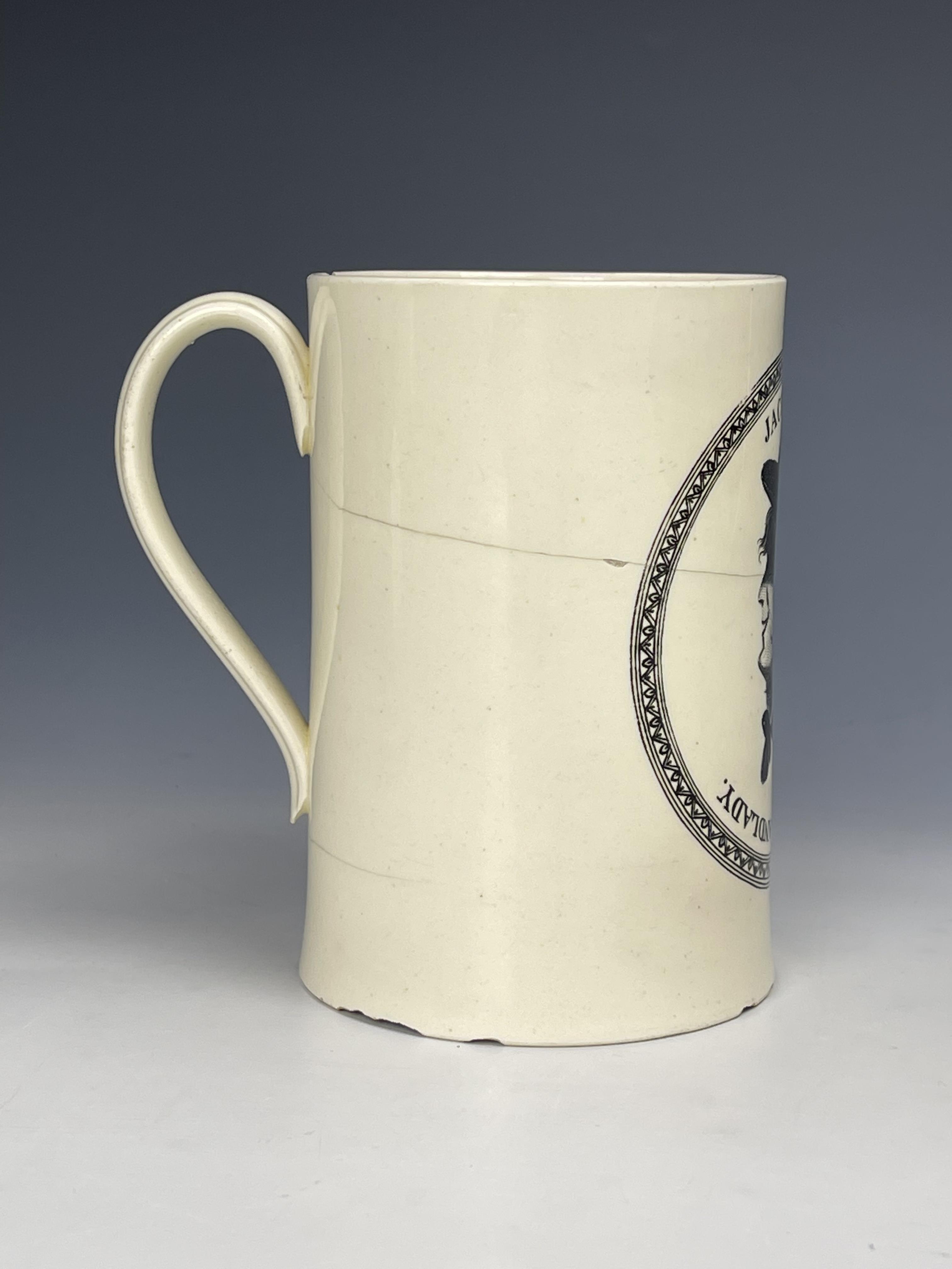 Lot 850 - A creamware mug, circa 1780, transfer