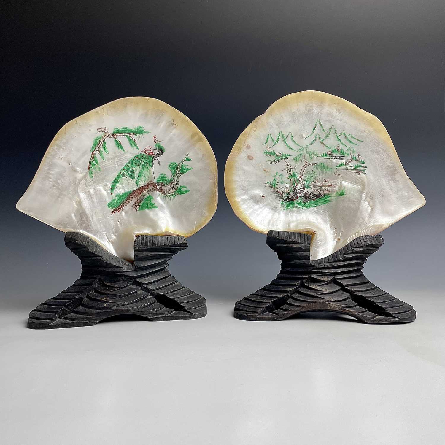 Lot 208 - A pair of Chinese mother of pearl shells on
