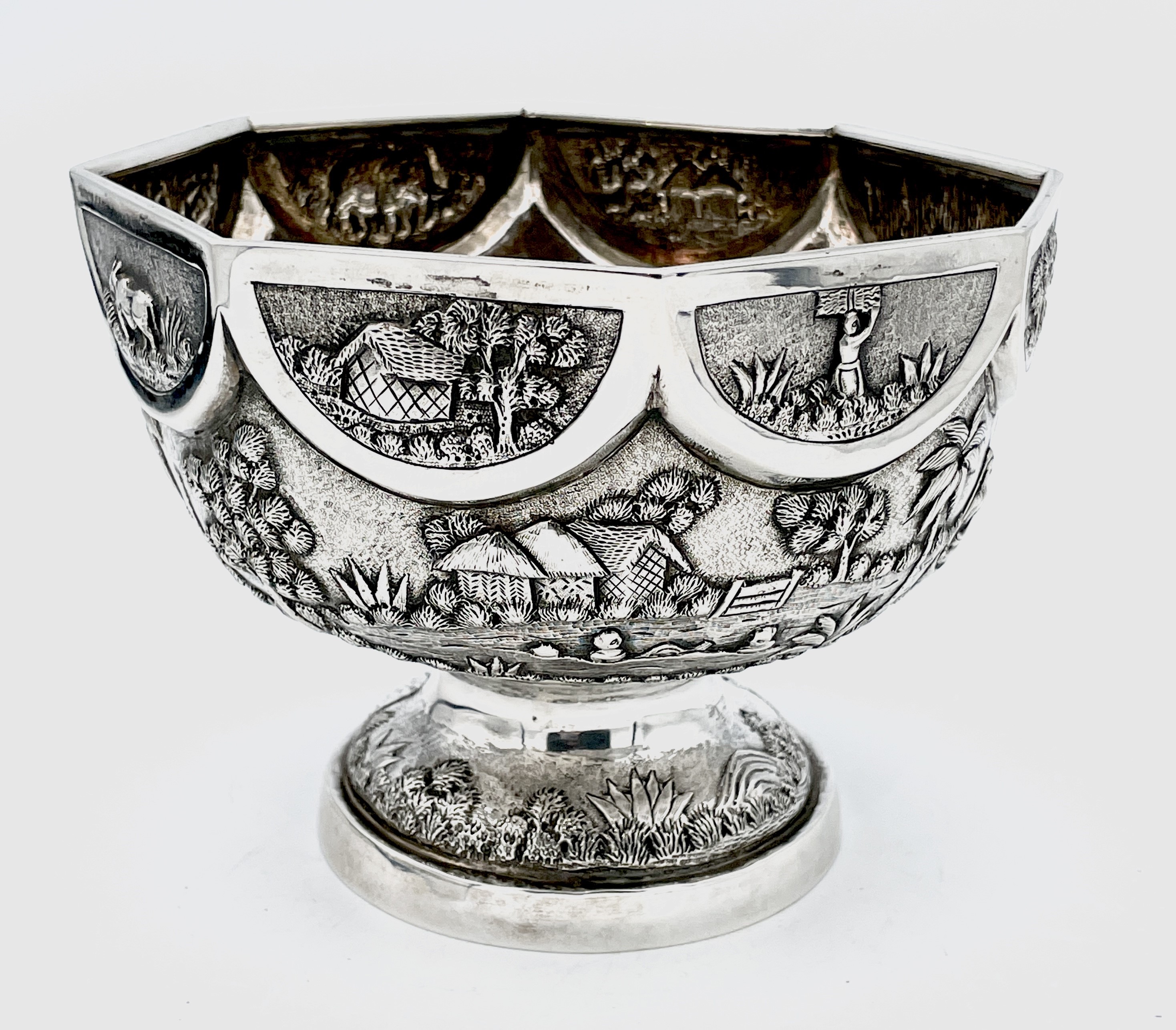 Lot 1023 - An Indian silver octagonal pedestal bowl,