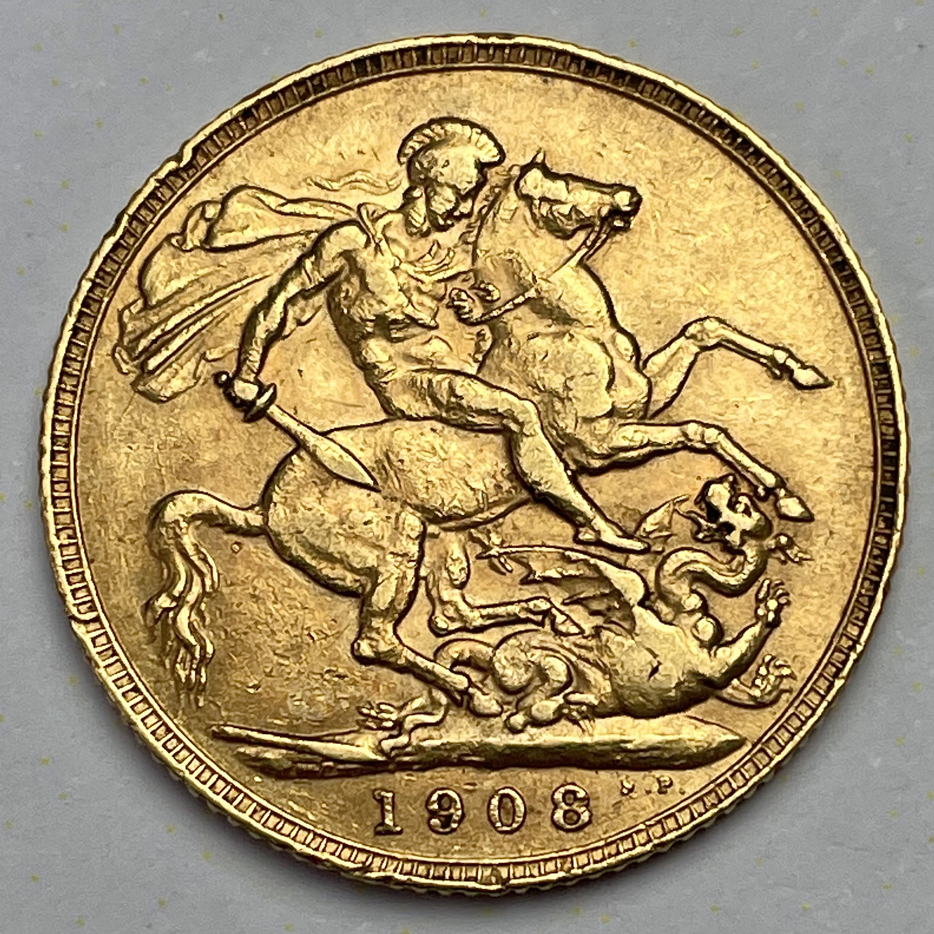 Lot 848 - 1908 full sovereign coin.