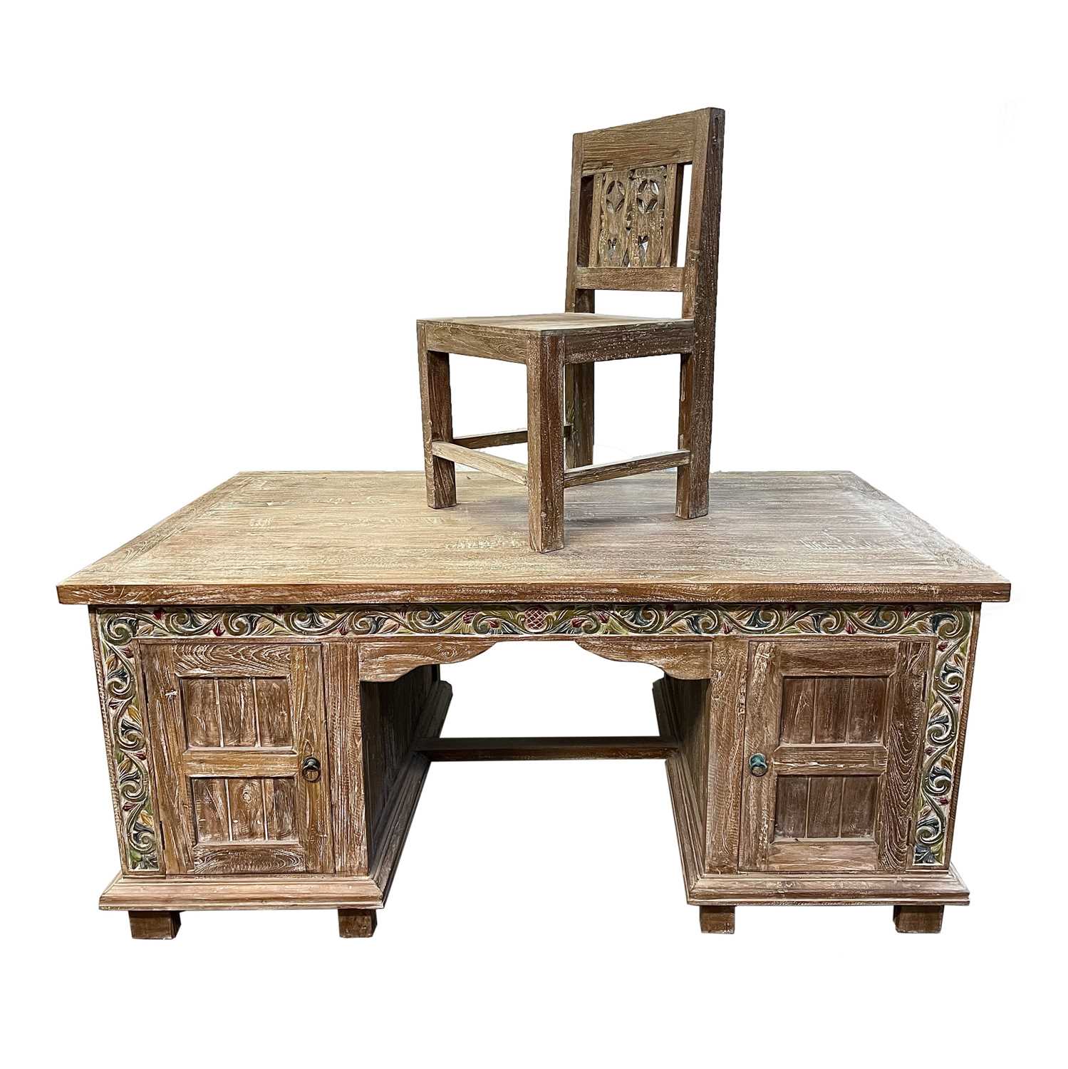 Lot 497 - A Balinese limed wood pedestal desk, mid