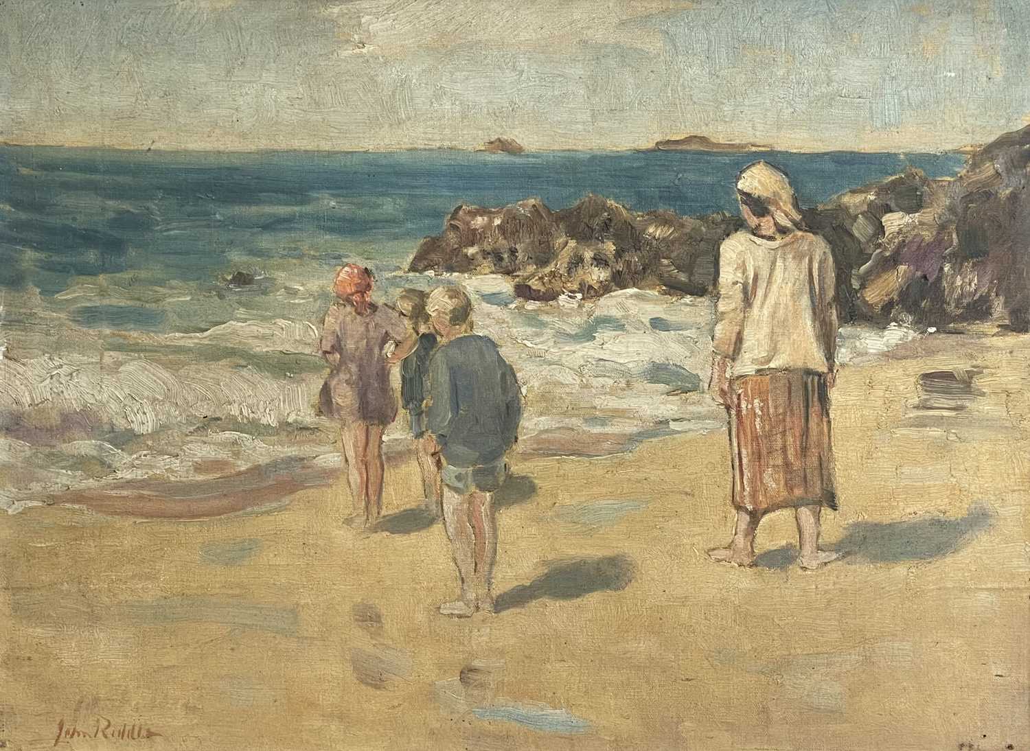 Lot 628 - John RIDDLE (1903-1934) Figures on a beach