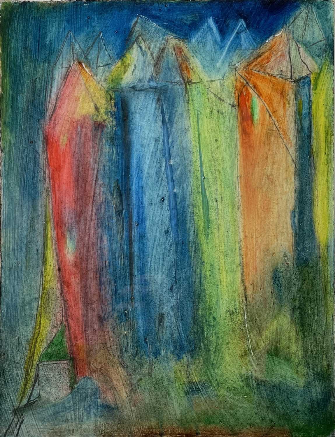 Lot 574 - Sven BERLIN (1911-1999) Towers Oil and mixed