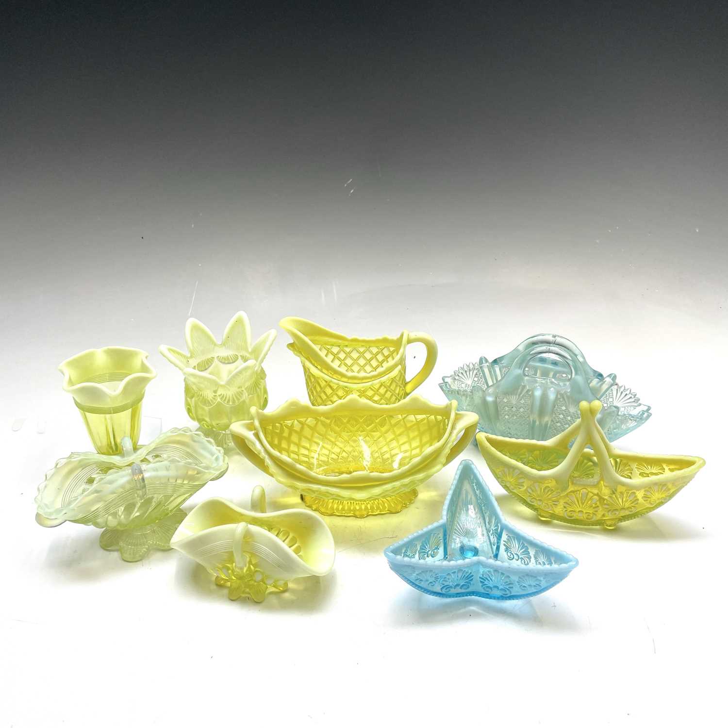 Lot 927 - A Davidson pressed glass blue opalscent two