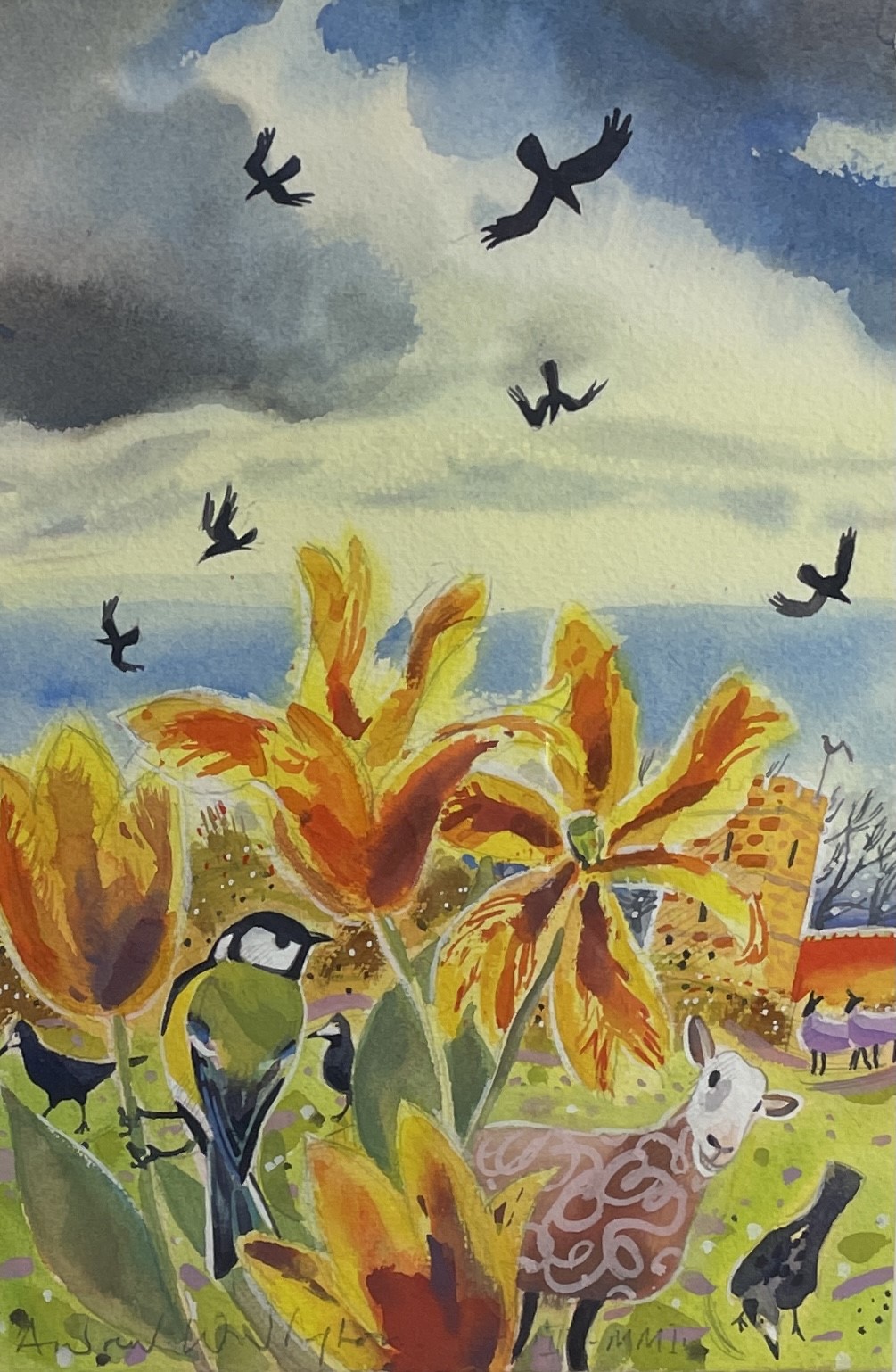 Lot 395 - Andrew WADDINGTON (1960) Cliff Top Gouache