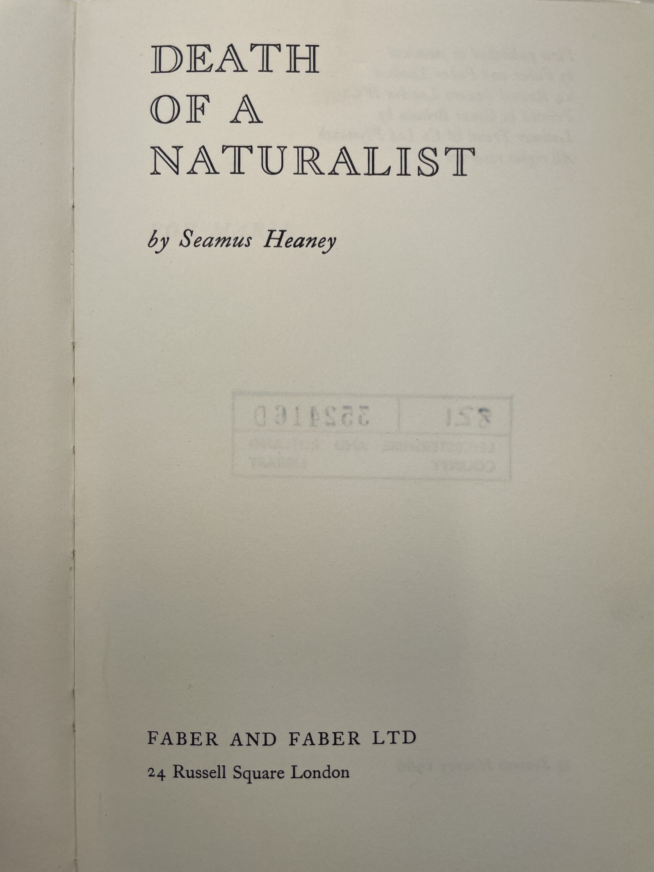 Lot 105 - SEAMUS HEANEY. 'Death of a Naturalist,'