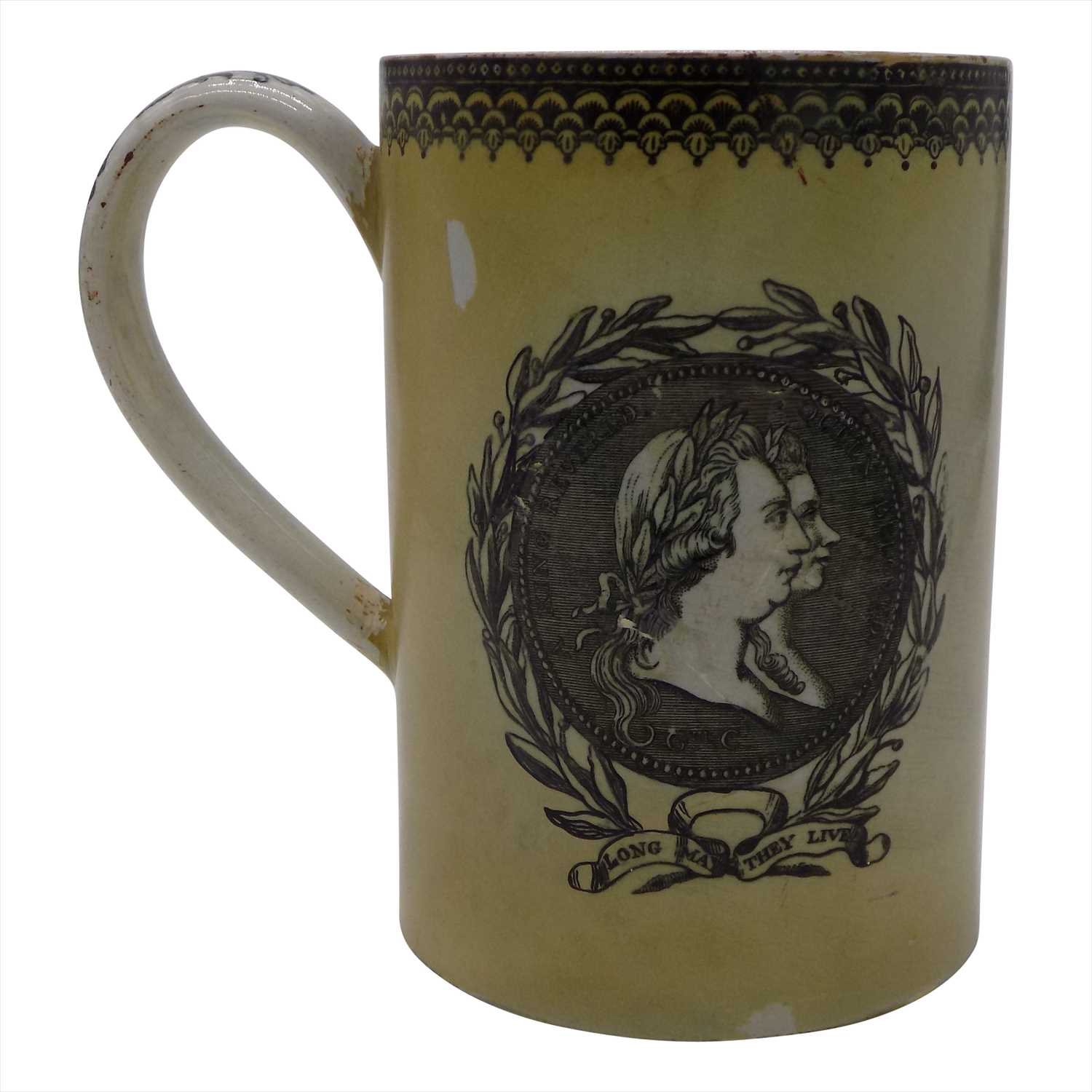 Lot 1301 - A Georgian pearlware commemorative mug,