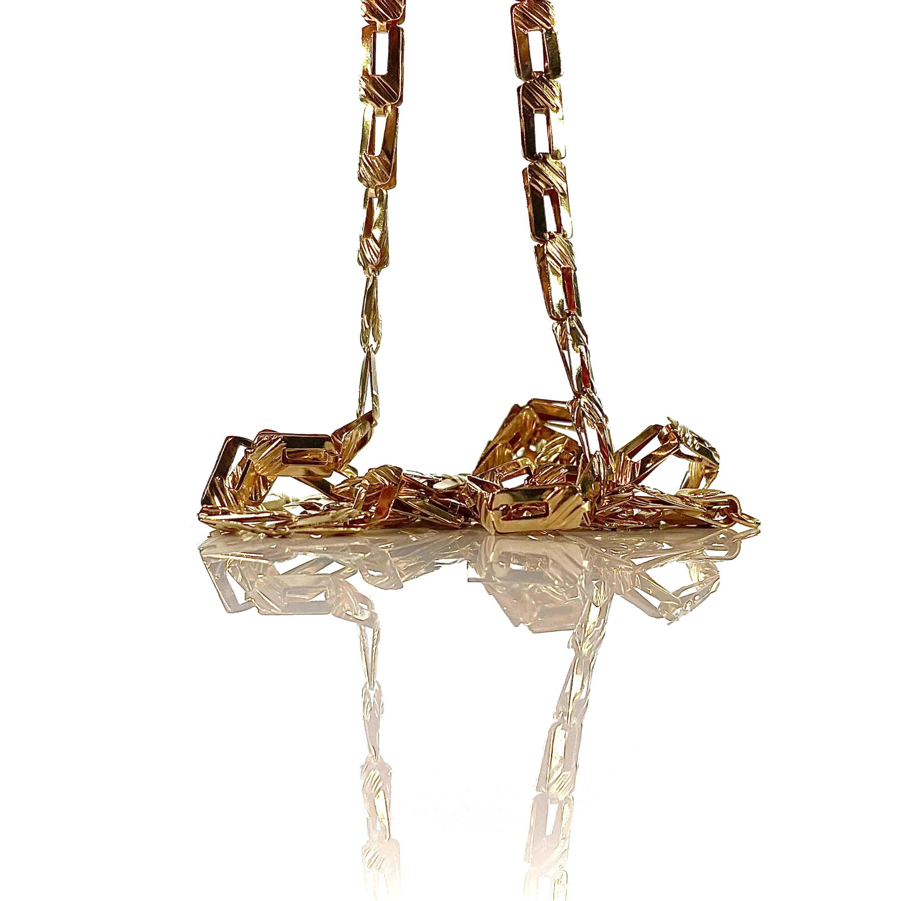 Lot 28 - An 18ct gold fancy rectangular link necklace,