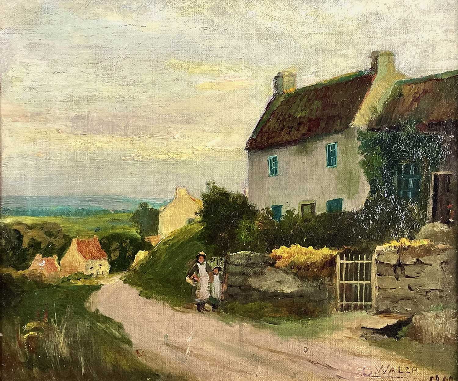 Lot 1442 - C. WALCH Wayside cottage with figures Oil