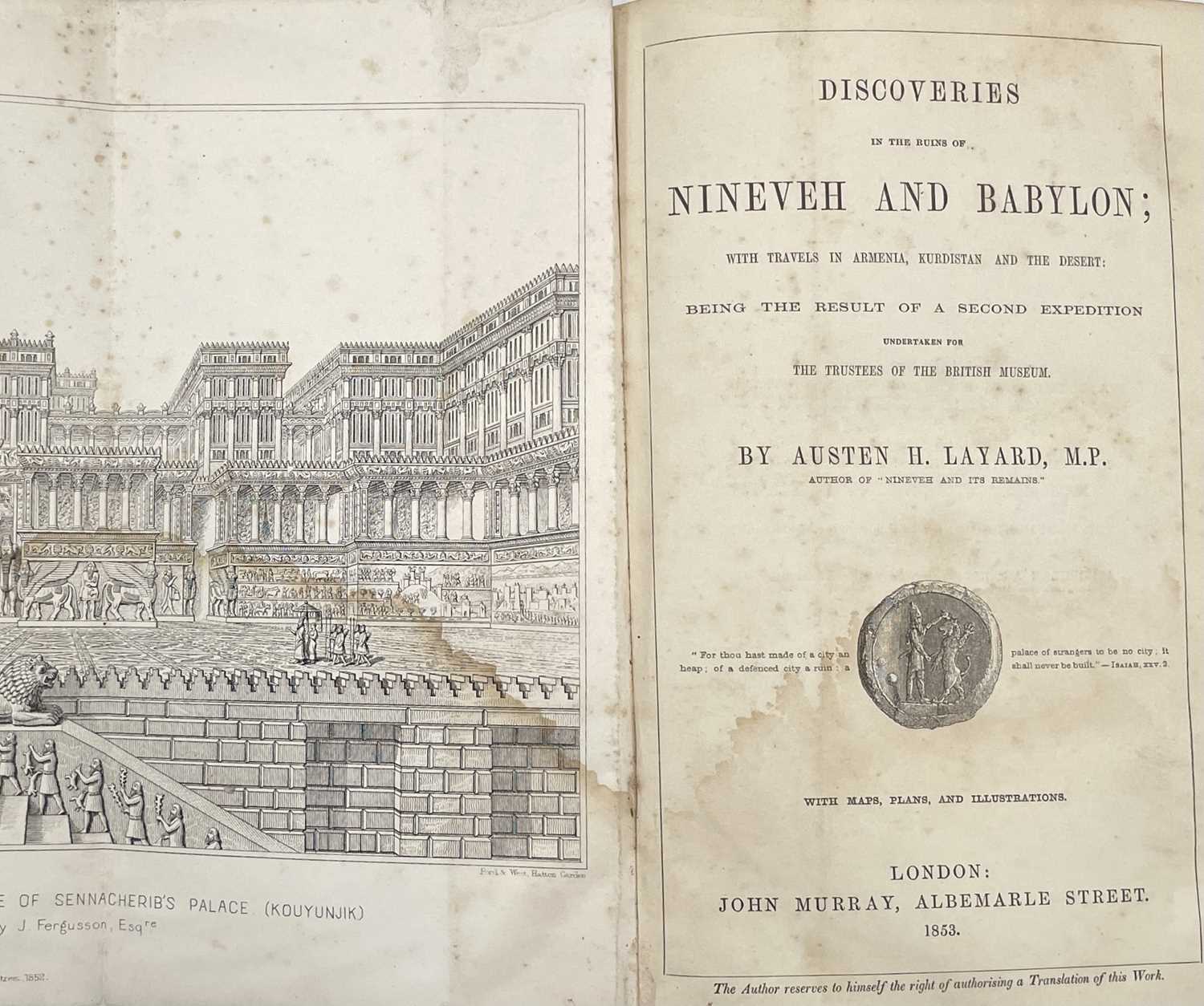 Lot 252 - AUSTEN H. LAYARD. 'Discoveries in the Ruins
