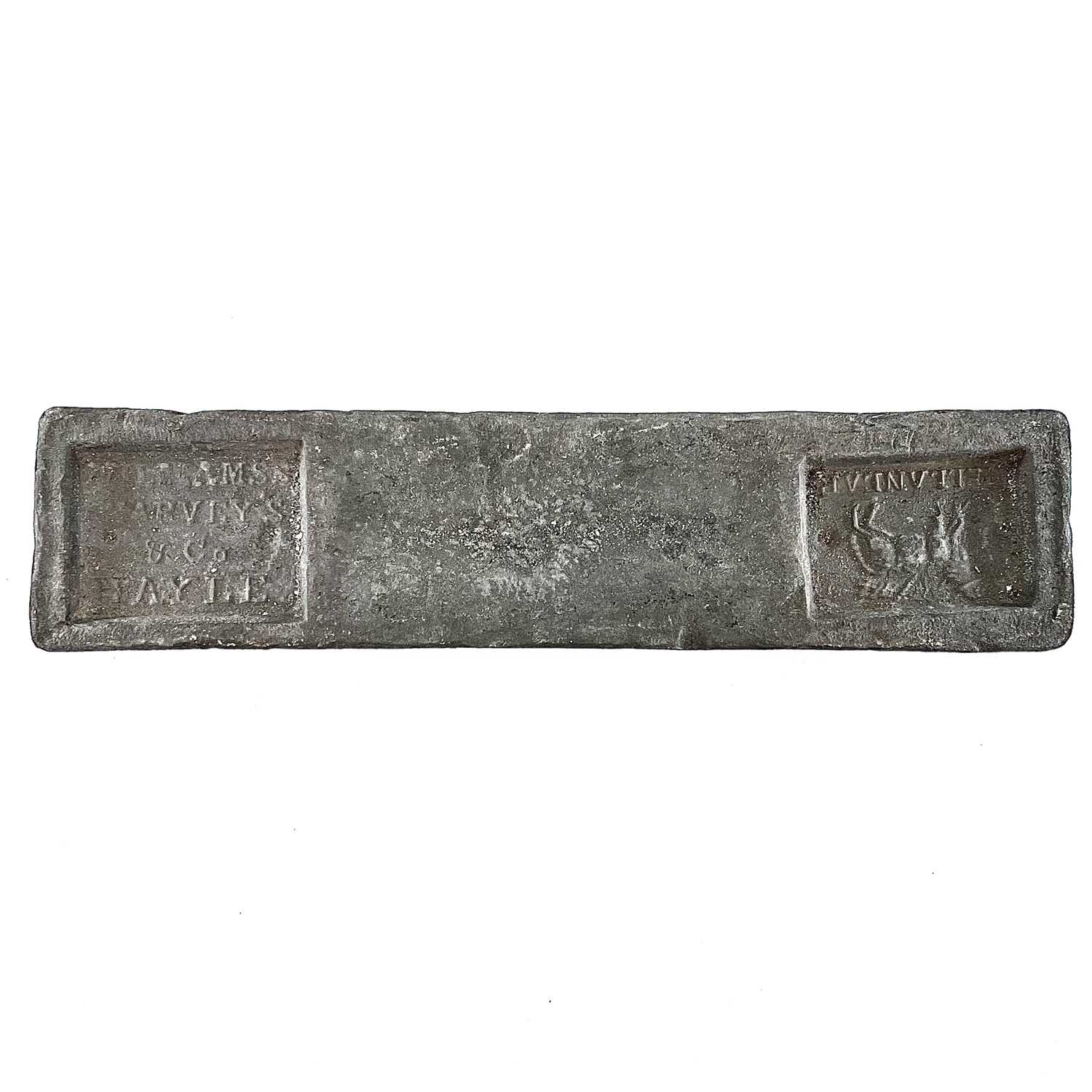 Lot 393 - A 19th century Melenear Hayle 56lb tin ingot,