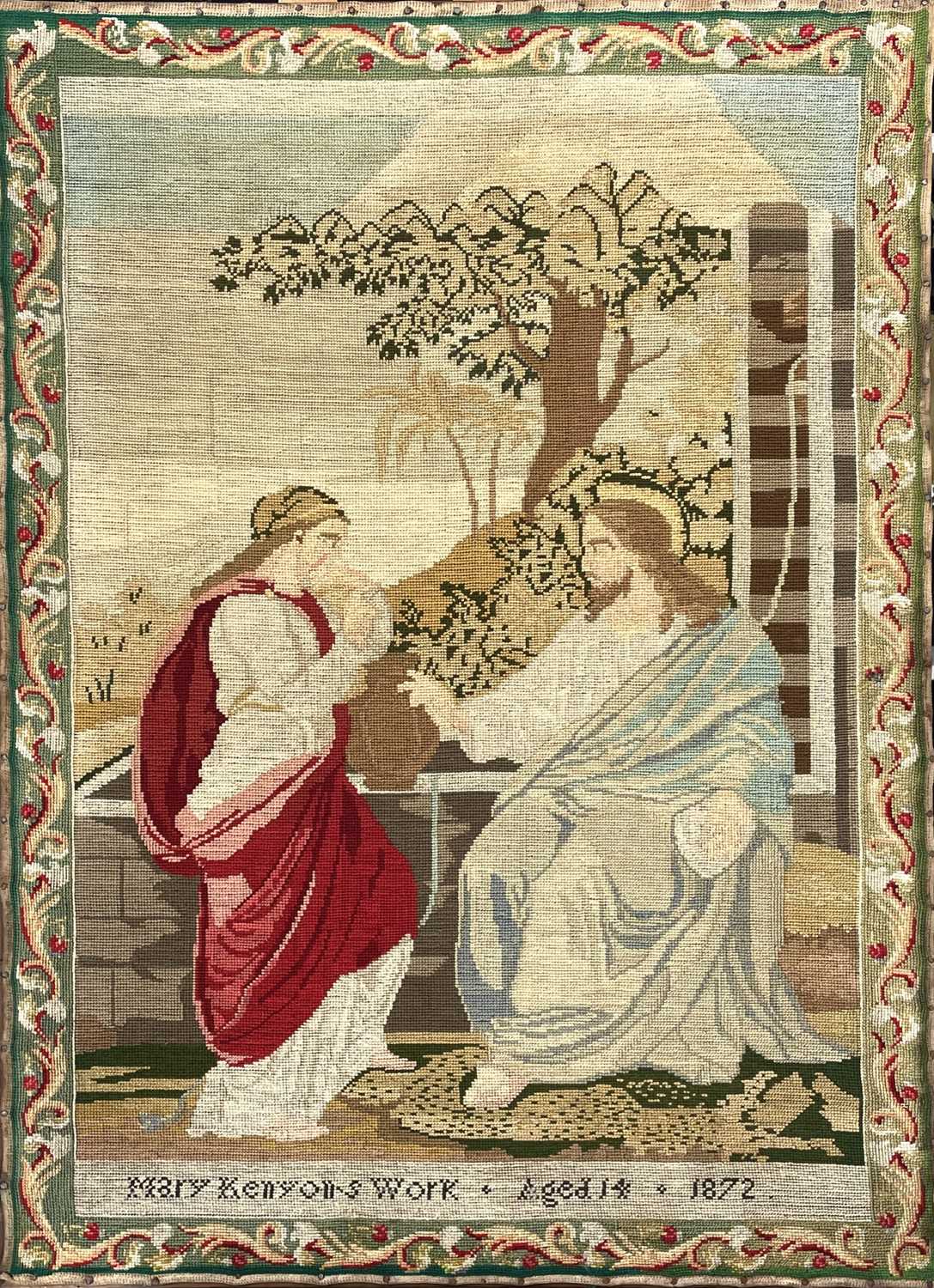 Lot 1601 - A Victorian embroidery panel depicting