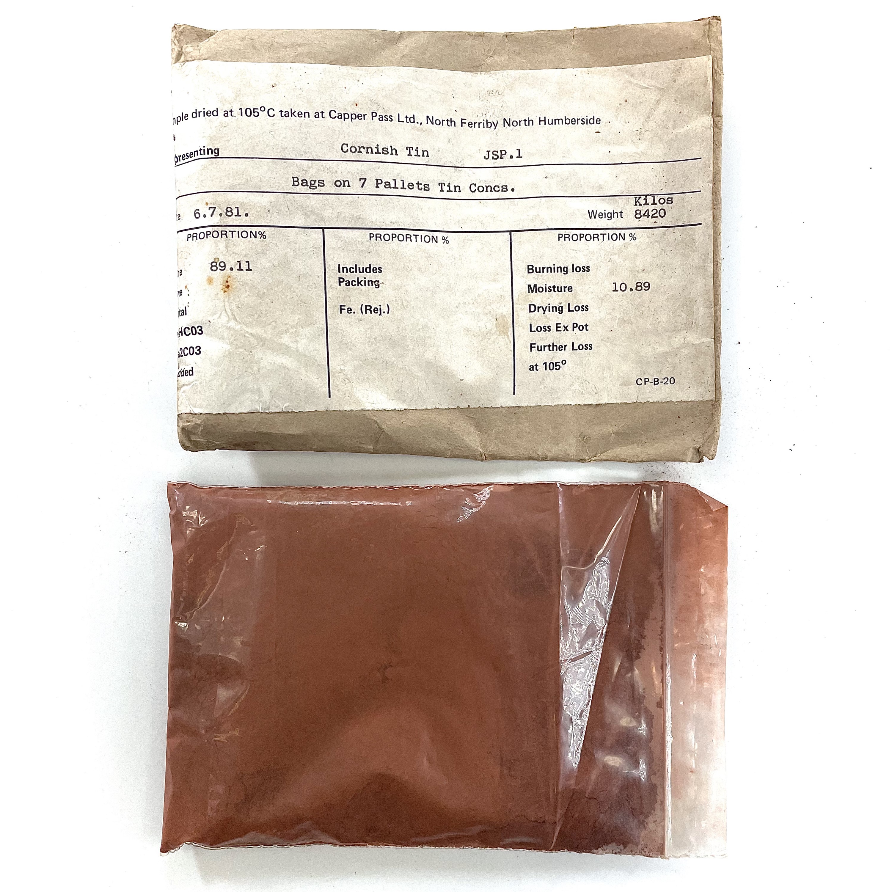 Lot 439 - Cornish tin concentrate in it's original