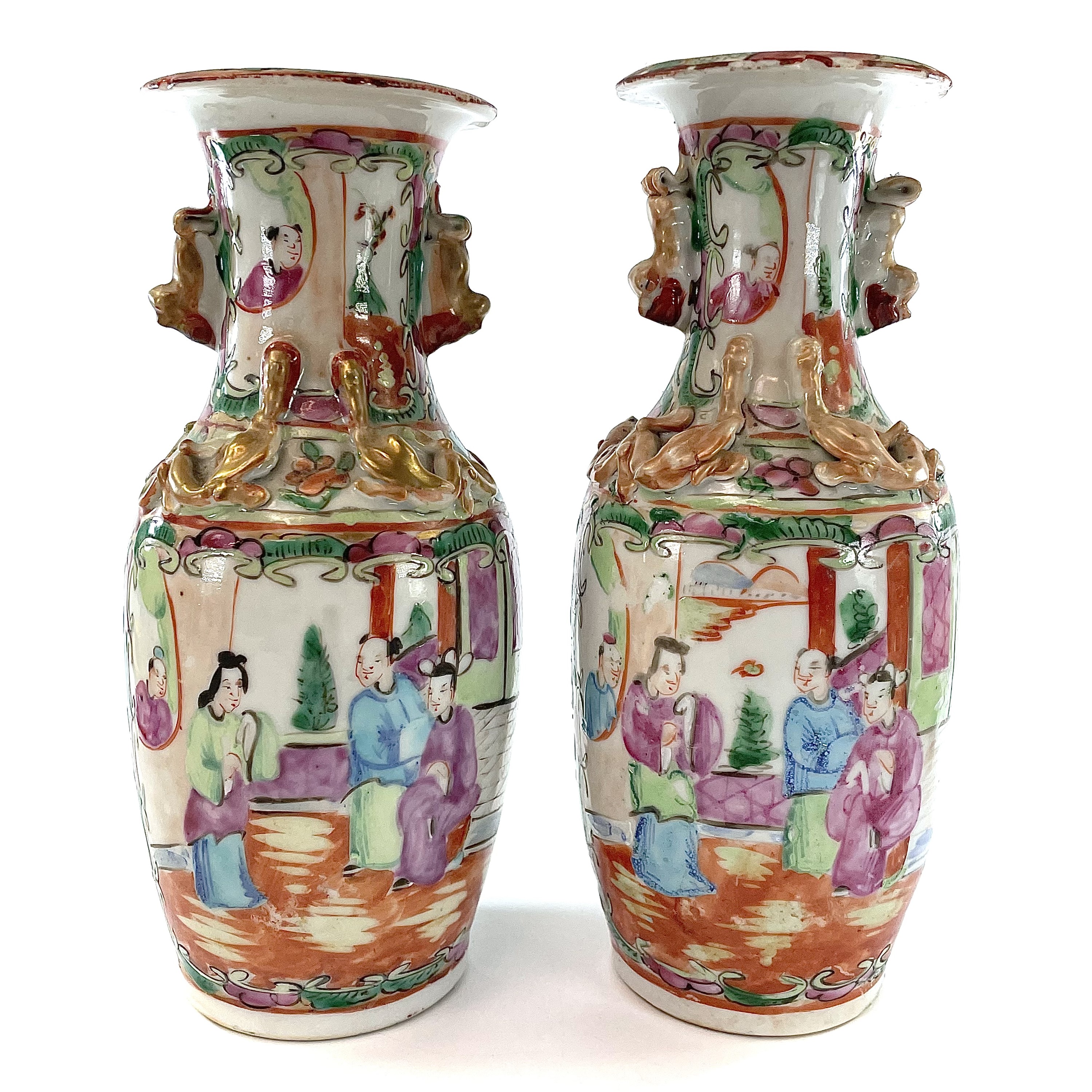 Lot 45 - A pair of Chinese Canton porcelain vases,