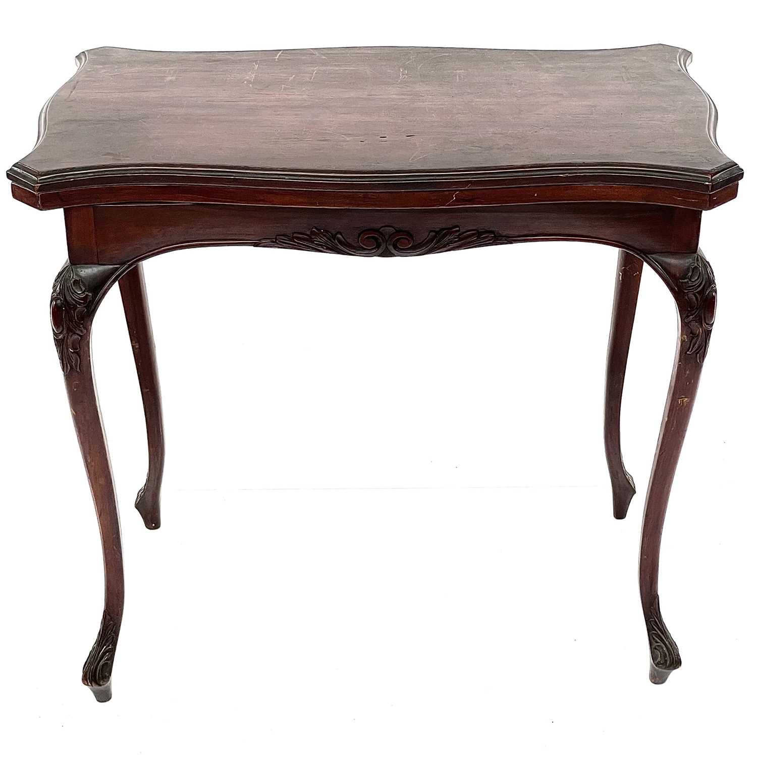 Lot 1889 - An Edwardian walnut fold top card table,