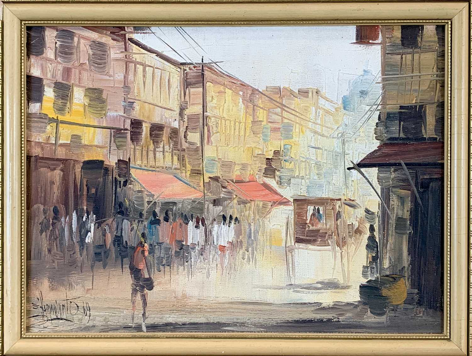 Lot 645 - Edgardo SARMIENTO (1940) Busy Street Oil on