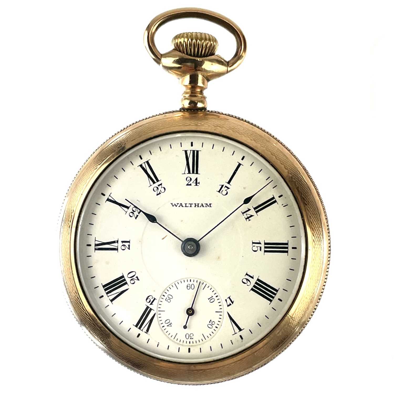 Lot 358 - A Waltham rose gold plated crown wind pocket