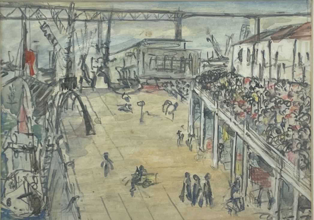 Lot 252 - Misomé PEILE (1907-1989) Docks Mixed media