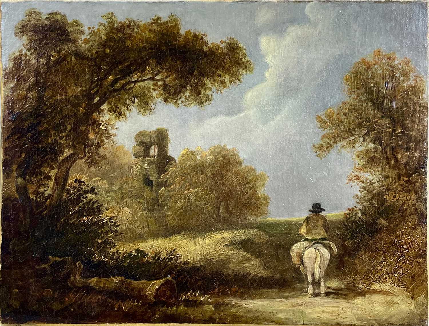 Lot 1425 - English School Rural scene figure on a pony