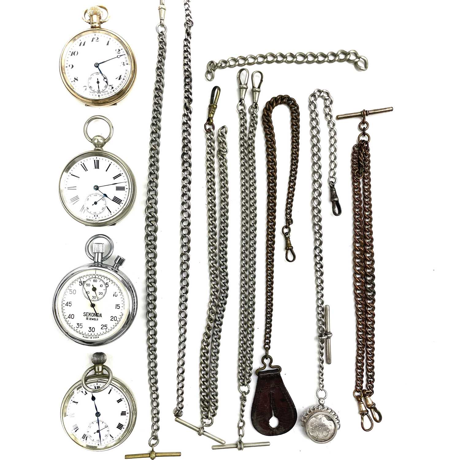 Lot 375 - Three pocket watches and a Sekonda stopwatch