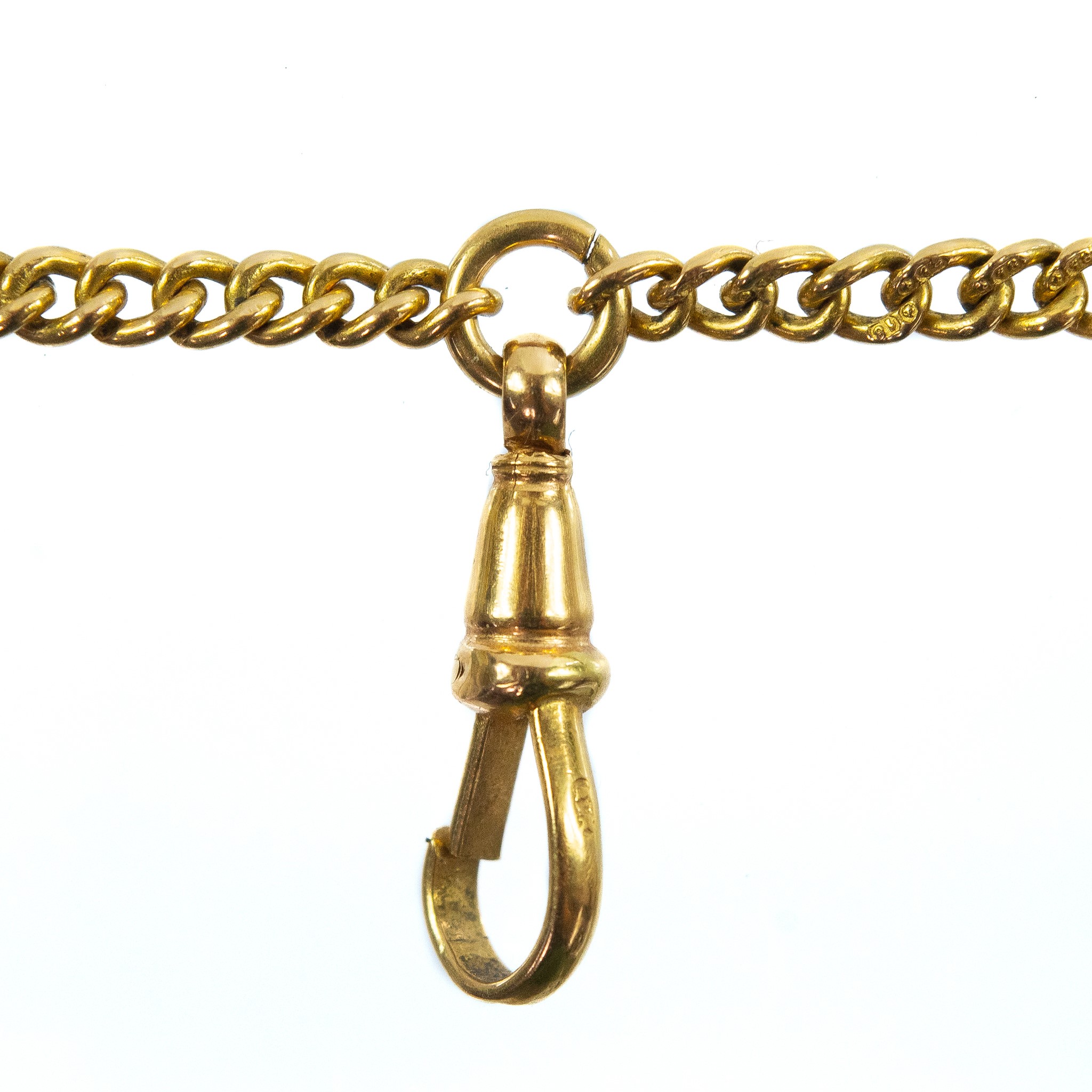 Lot 179 - An 18ct gold long guard chain with dog clip