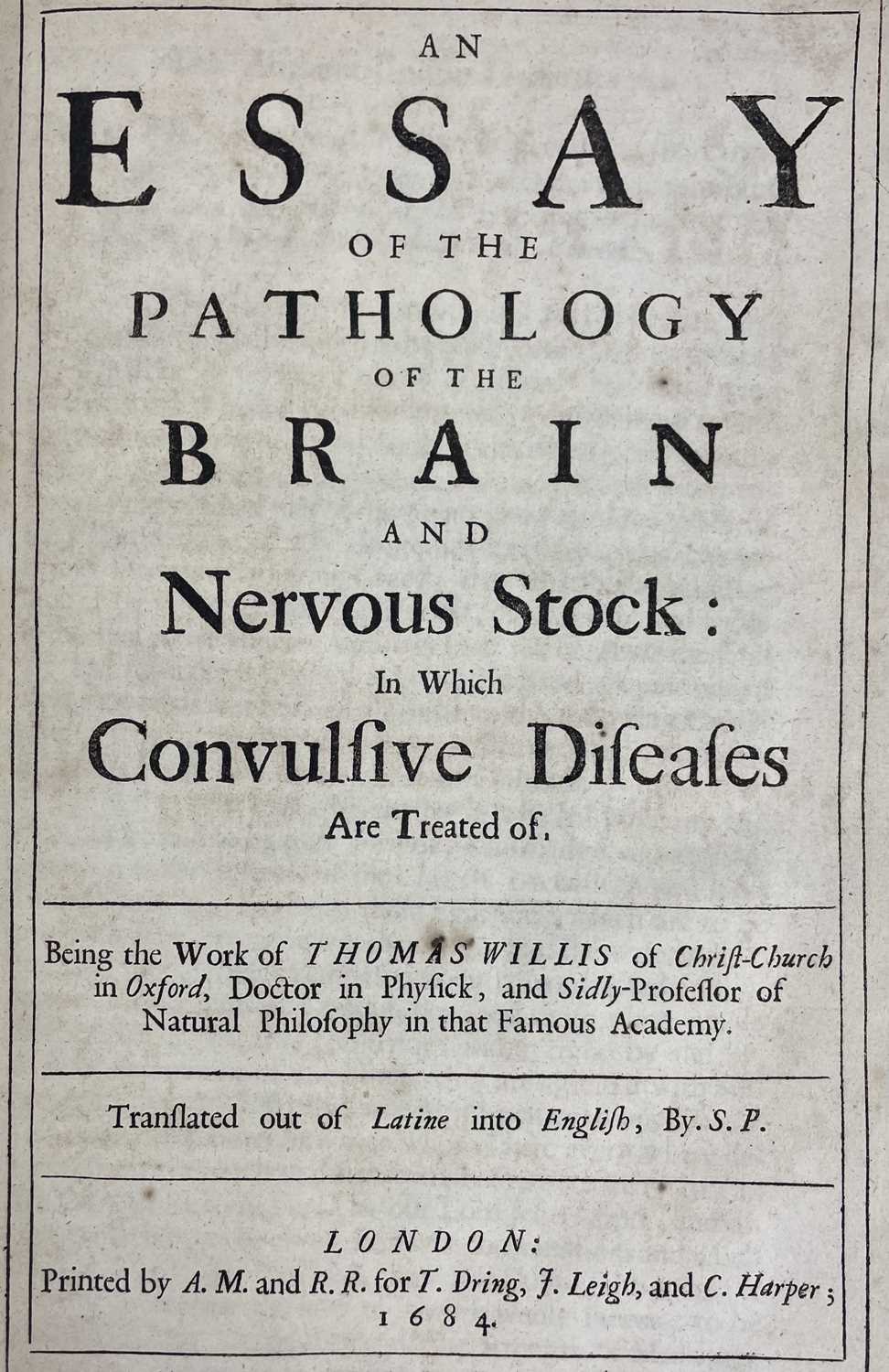 Lot 163 - Thomas Willis. 'An Essay of the Pathology of