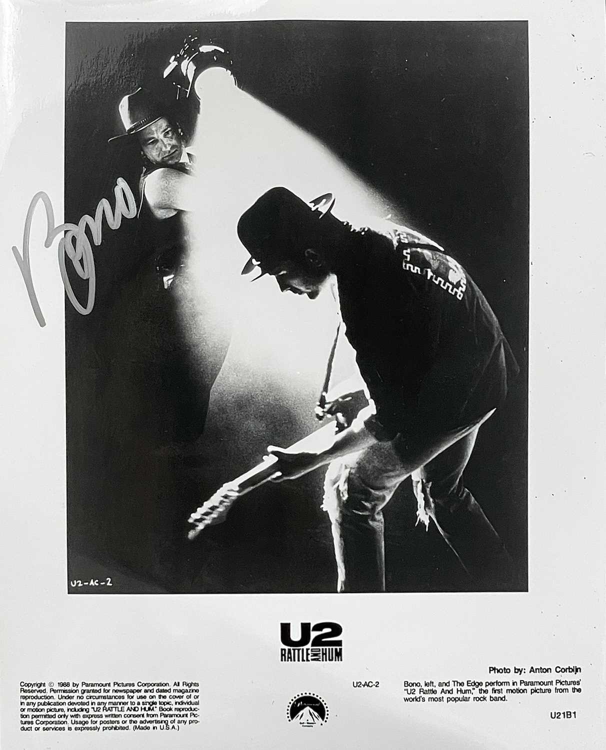 Lot 121 - A signed 'Bono' promotional photograph for