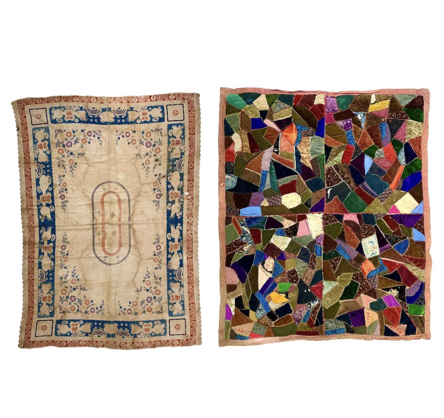 Lot 1601 - A Victorian patchwork quilt with various