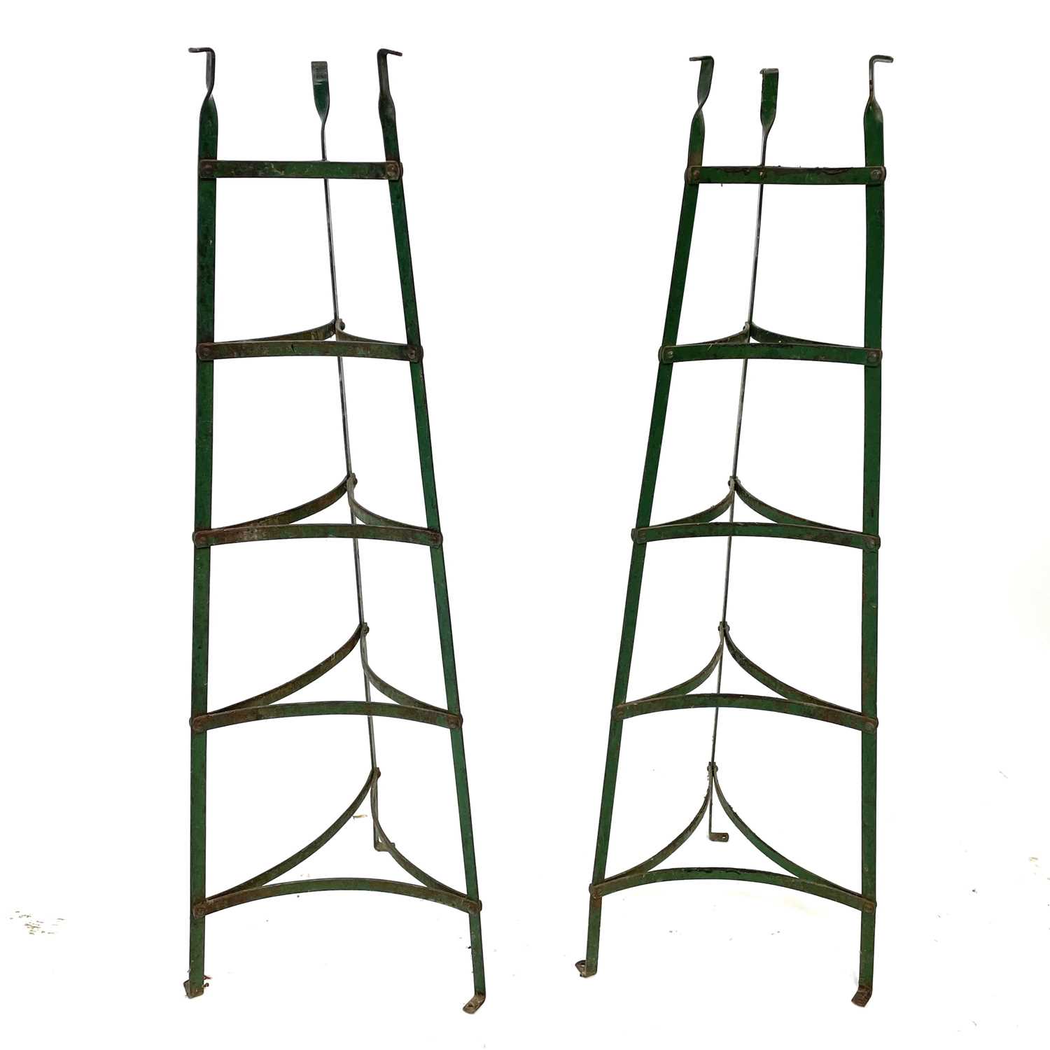 Lot 157 - Two wrought iron green-painted triangular