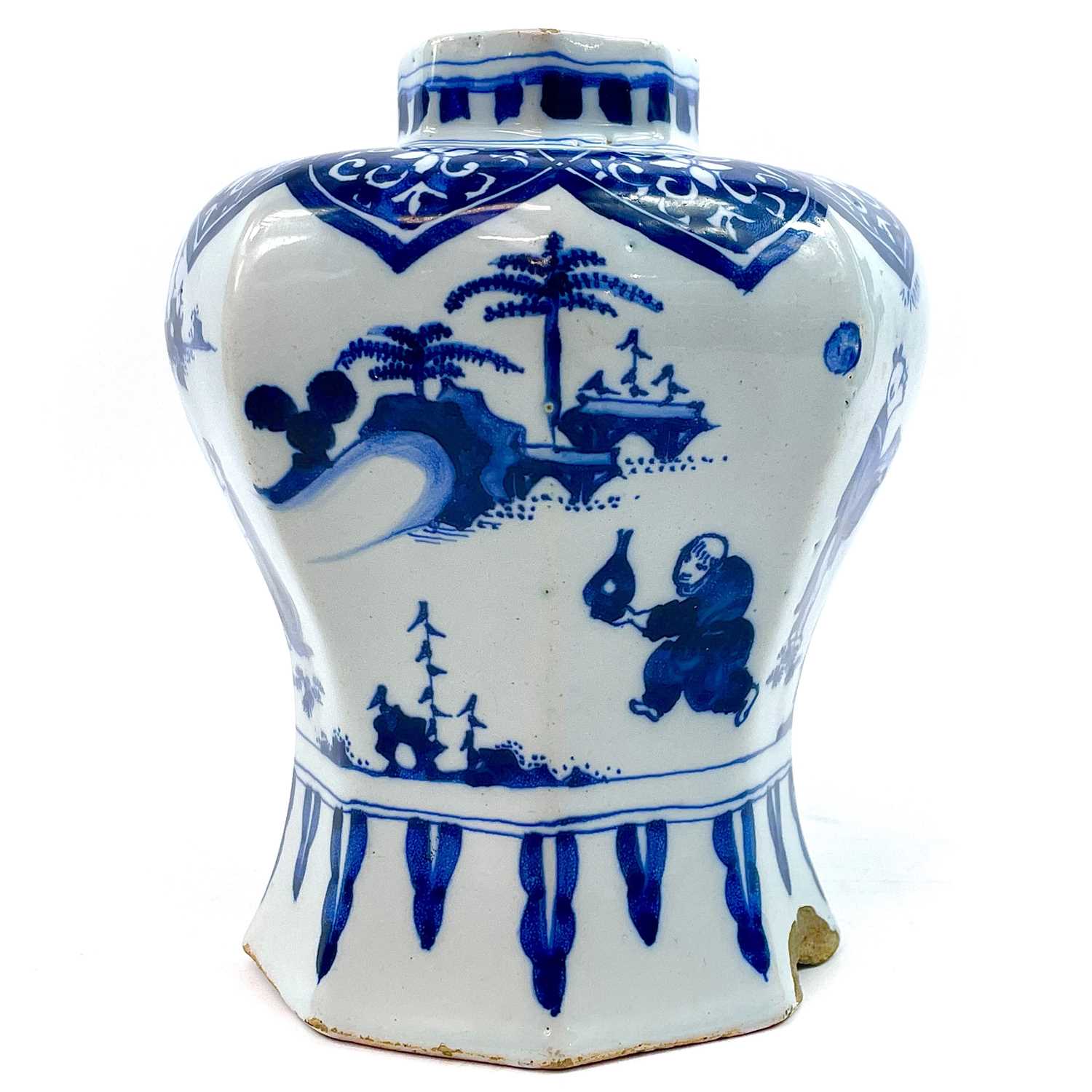 Lot 177 - A Dutch Delft blue and white pottery vase,