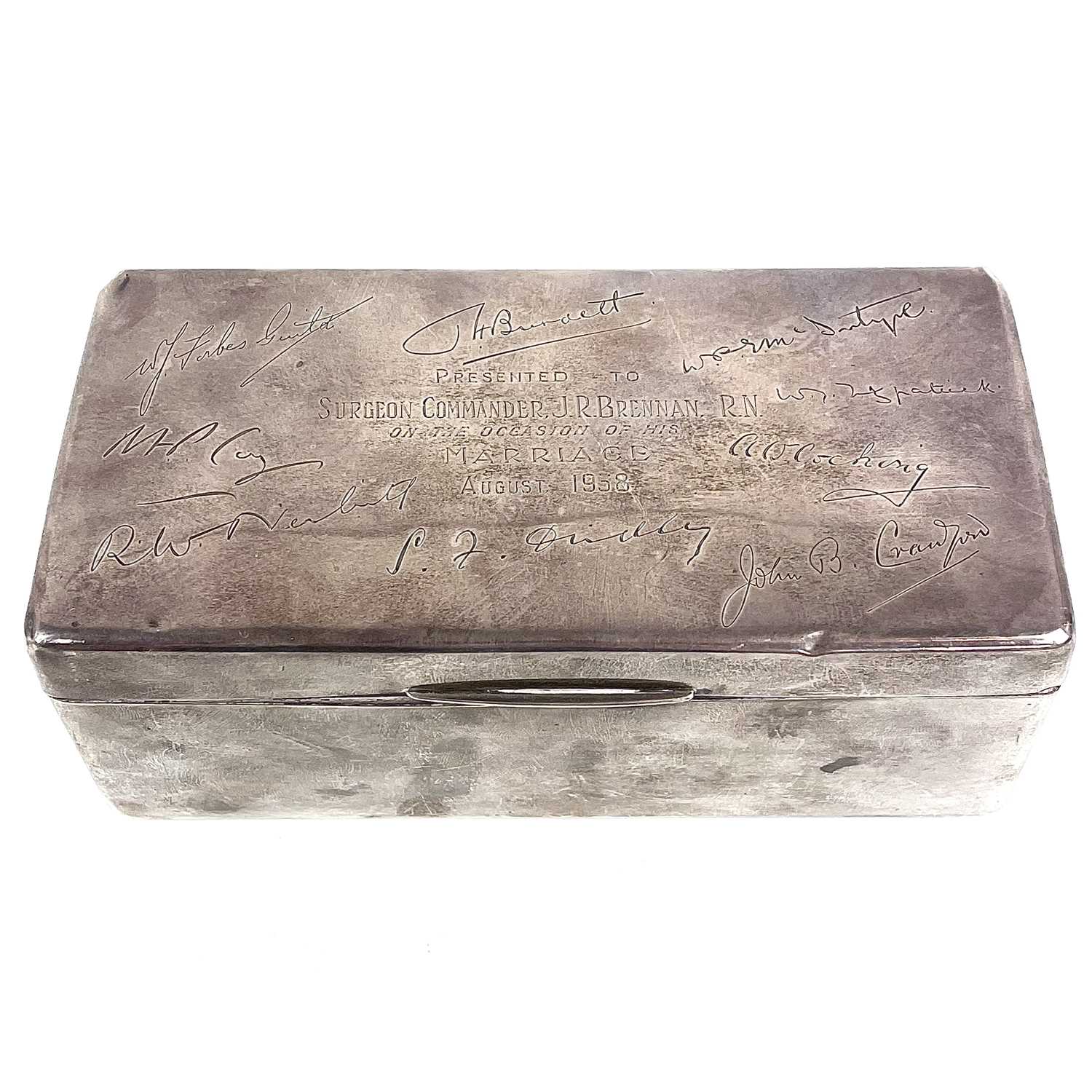 Lot 126 - A George VI silver cigarette box.
