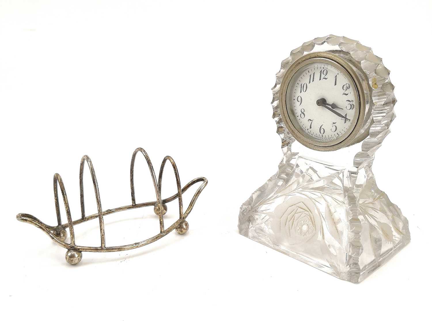 Lot 129 - A 20th century cut glass desk clock with The