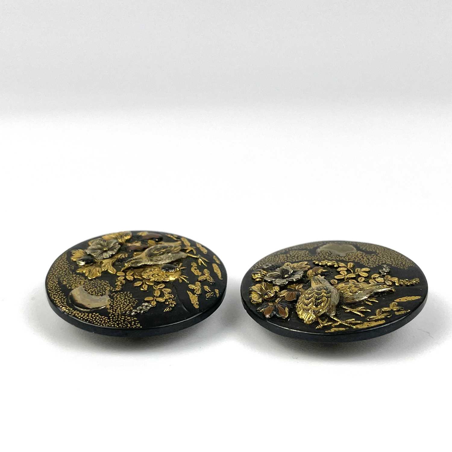 Lot 8 - Two Japanese bronze and gold buttons, Meiji