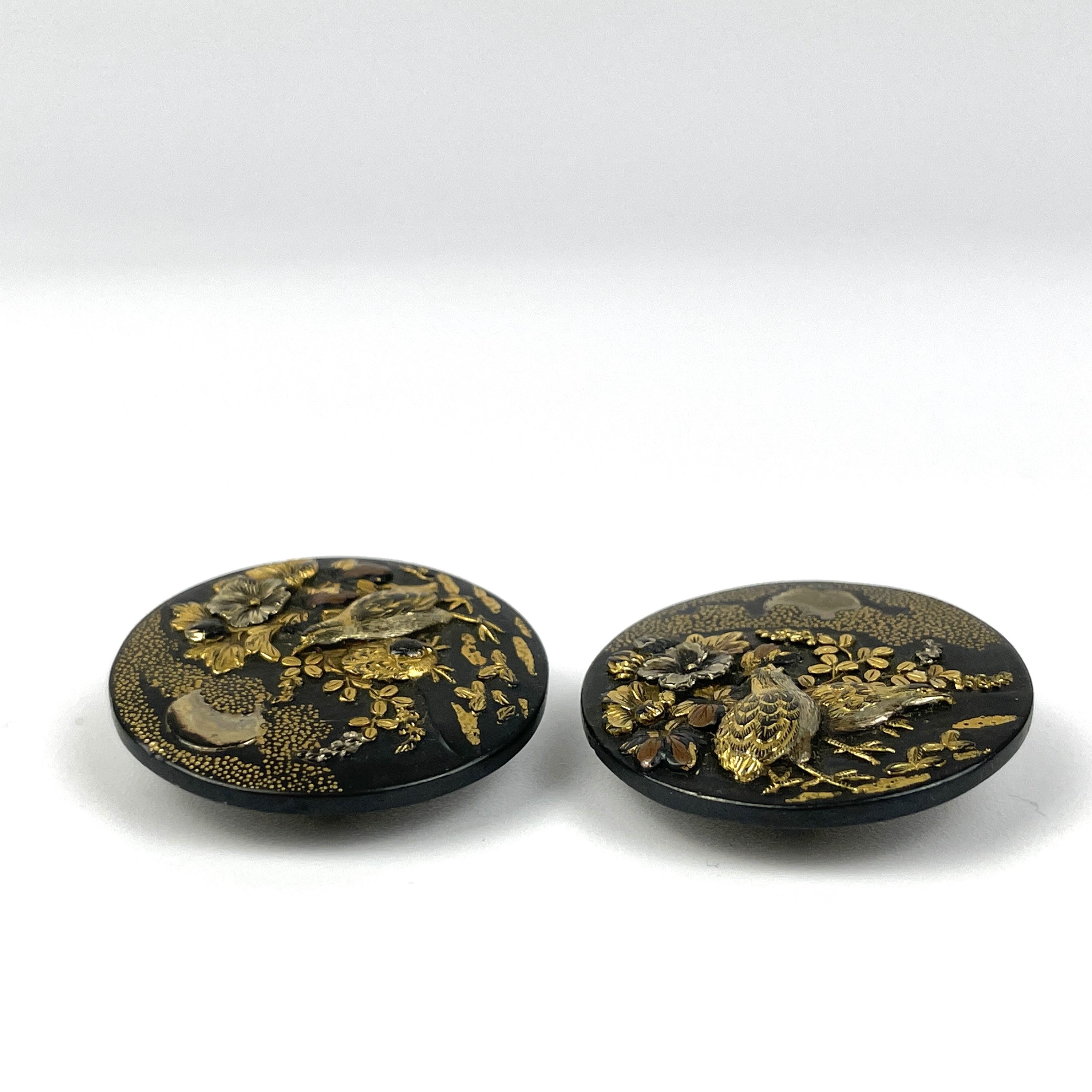 Lot 8 - Two Japanese bronze and gold buttons, Meiji