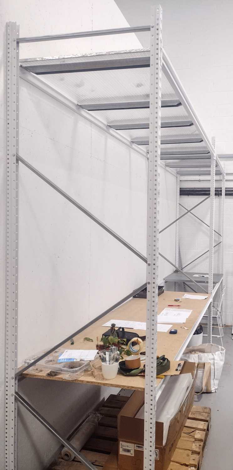 Lot 389 - White powder-coated adjustable metal racking
