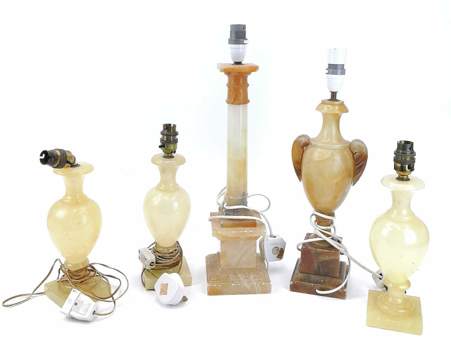 Lot 139 - An alabaster table lamp base in the form of