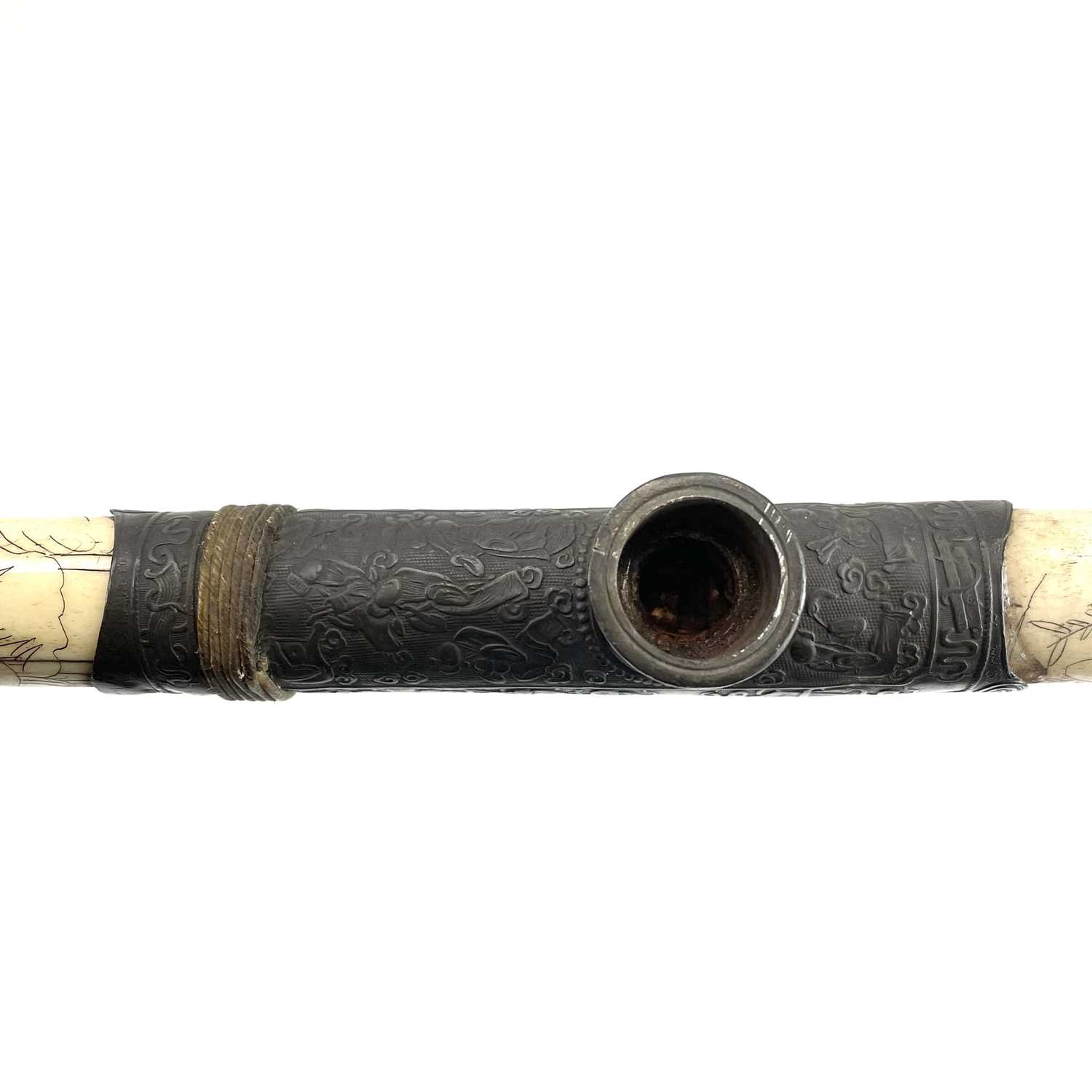 Lot 202 - A Chinese bone opium pipe decorated with