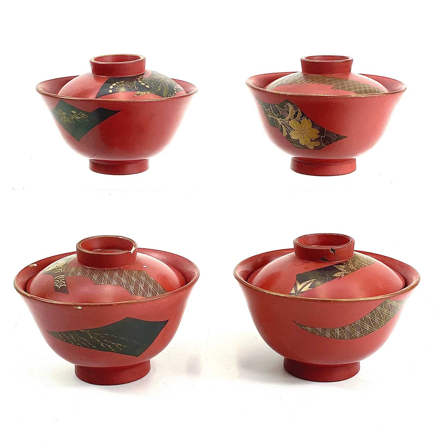 Lot 443 - A set of four Japanese ceramic and lacquer