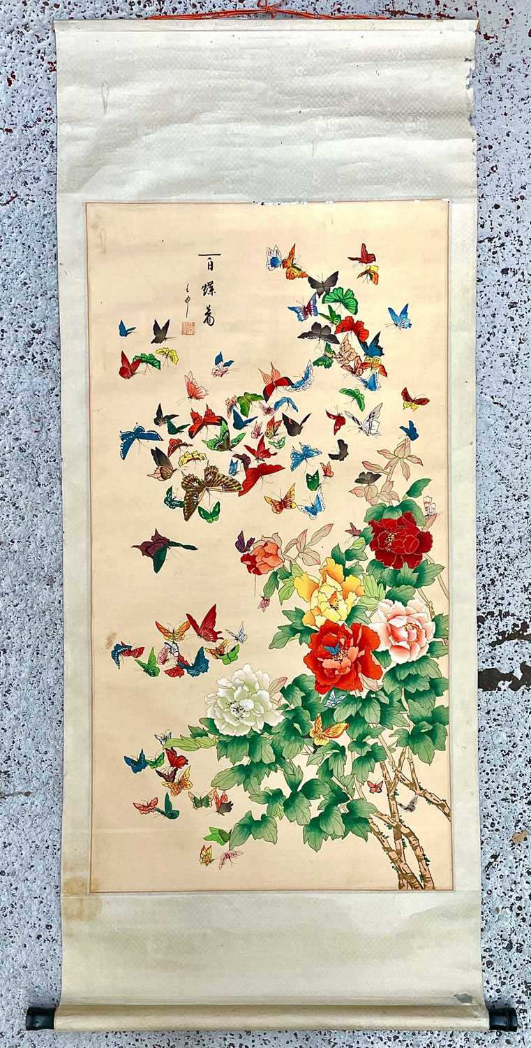 Lot 447 - A Chinese watercolour and ink scroll