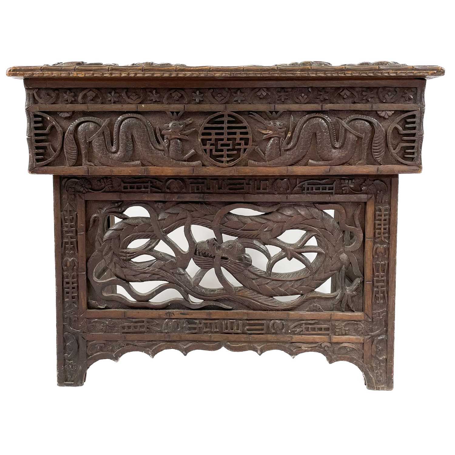 Lot 703 - A Chinese carved hardwood occasional table,