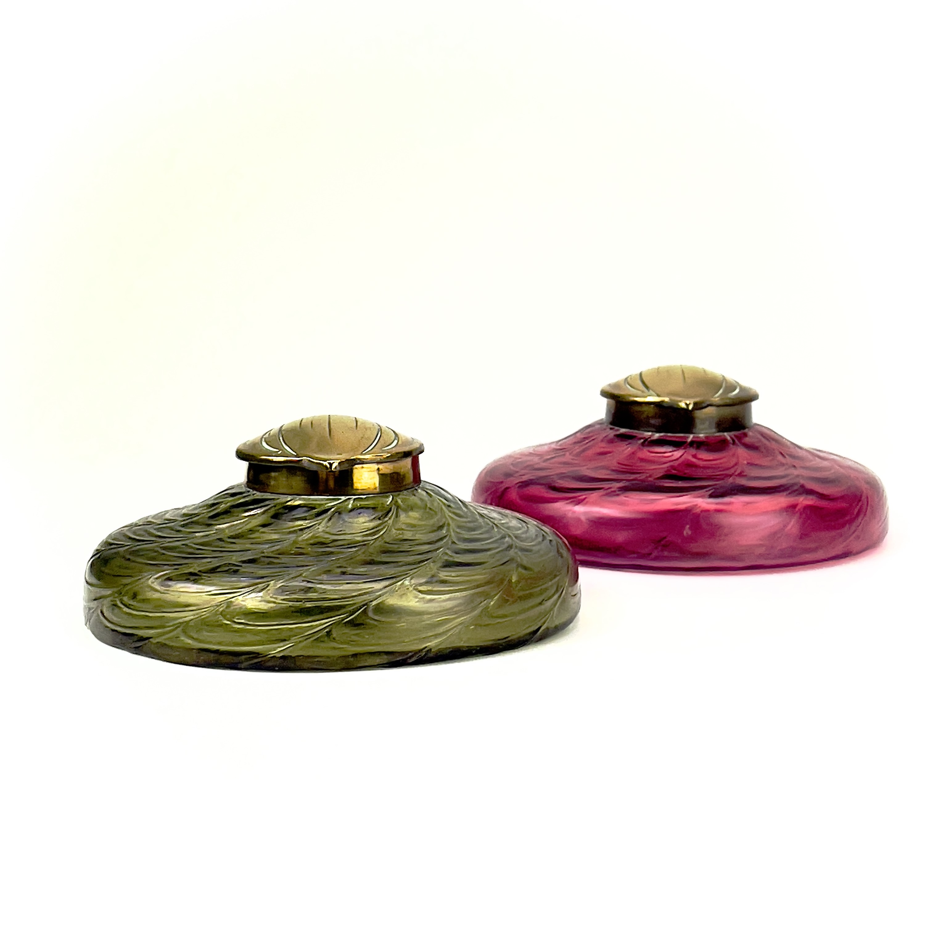 Lot 418 - A circular ruby glass inkwell, probably