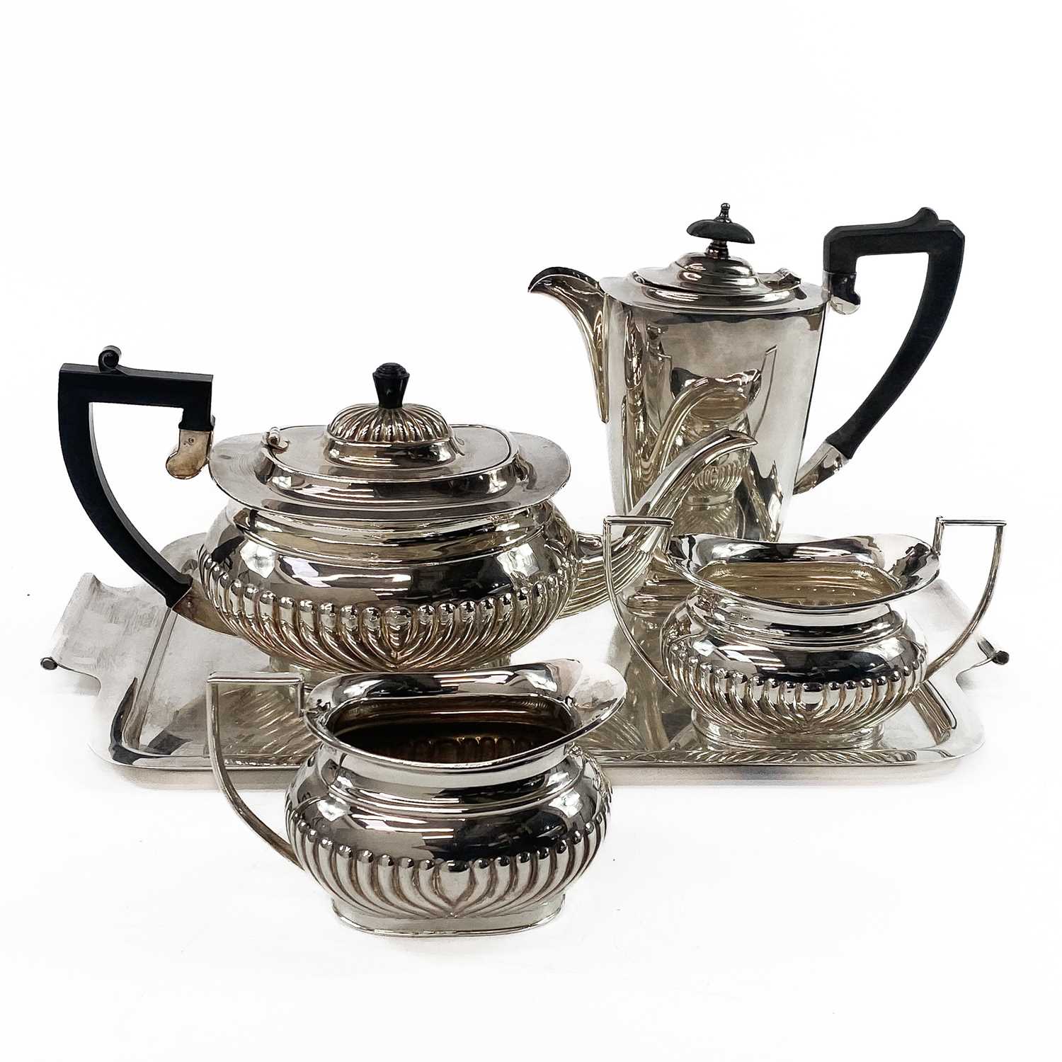 Lot 193 - A silver plated tea set with tray, and