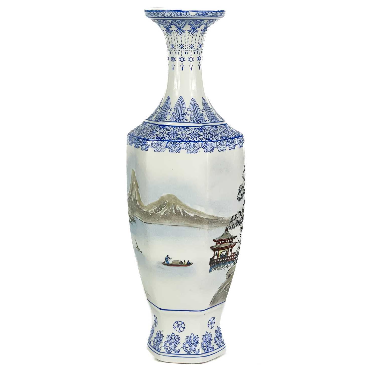 Lot 218 - A Chinese painted metal hexagonal vase, 20th