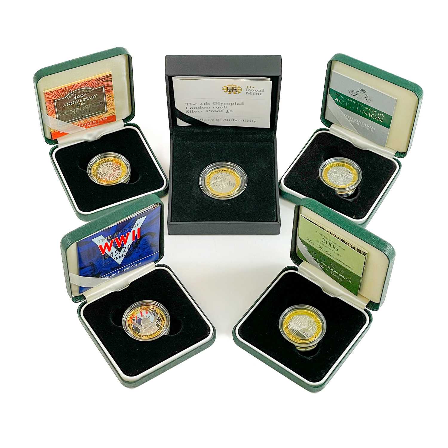 Lot 71 - UK Silver Proof £2 Coins 2005-2008 in Royal