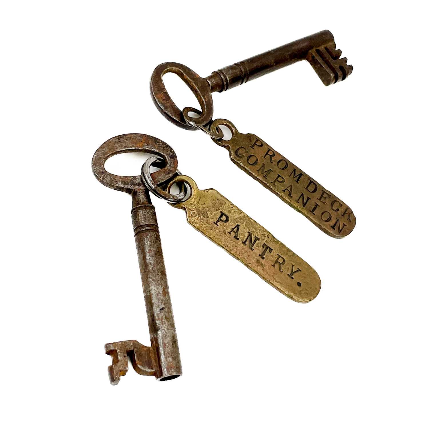 Lot 461 - Two ship's keys and fobs.