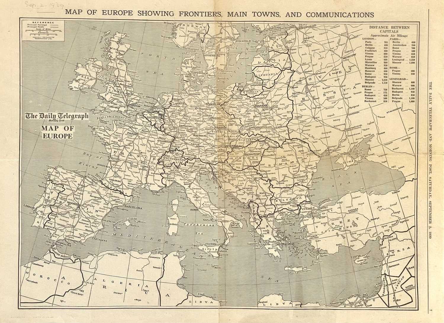 Lot 231 - 'Map of Europe Showing Frontiers, Main Towns,