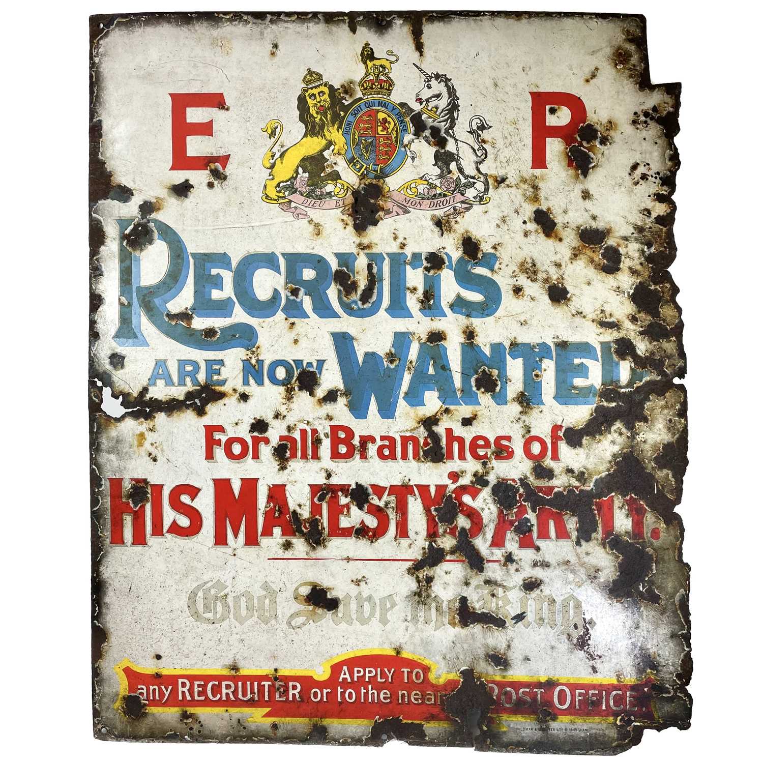 Lot 11 - An Edwardian enamel Army recruits sign.