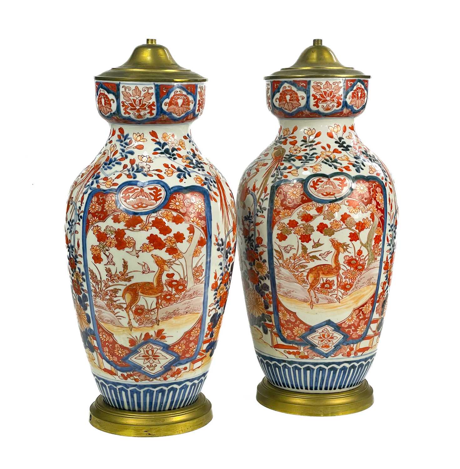 Lot 248 - A pair of Japanese Imari porcelain vases,