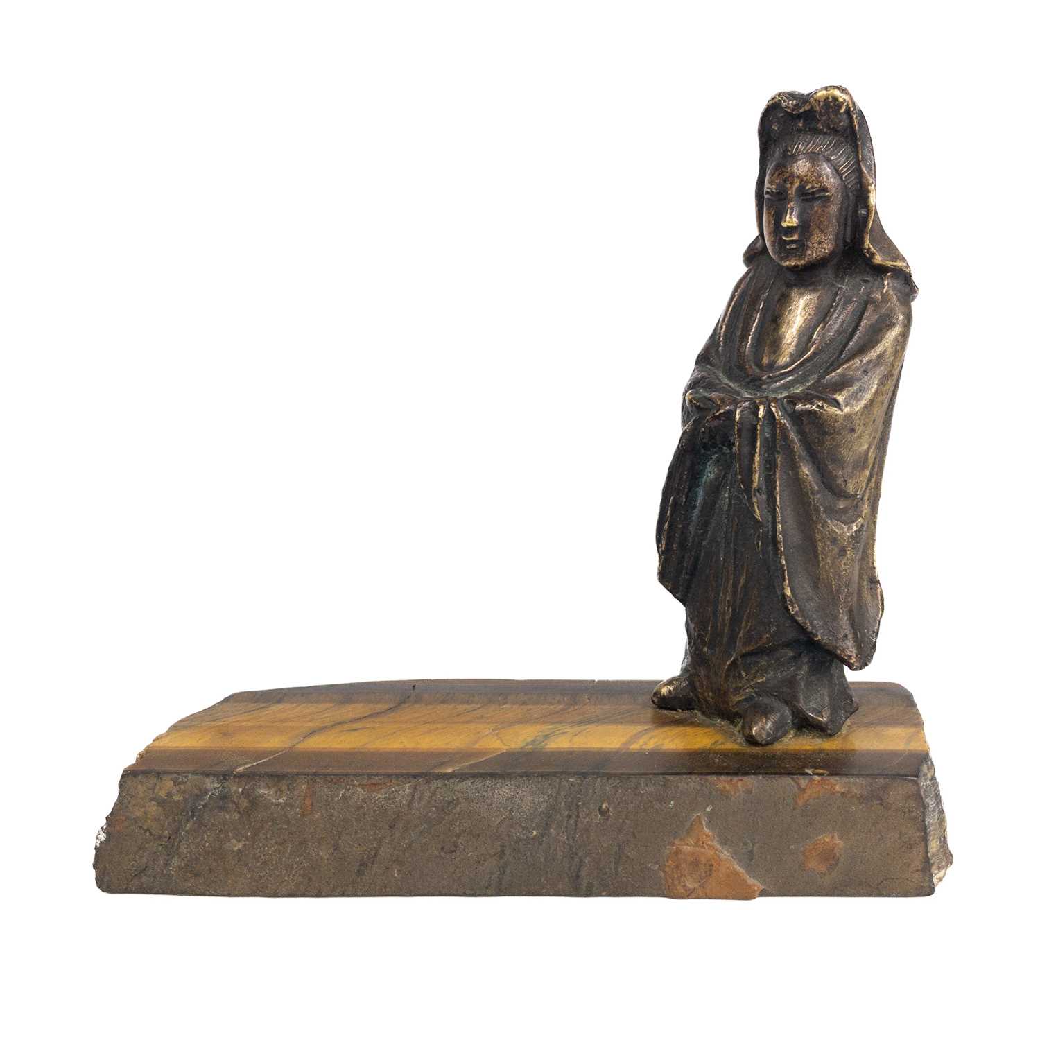 Lot 407 - A Chinese bronze and tigers eye scroll