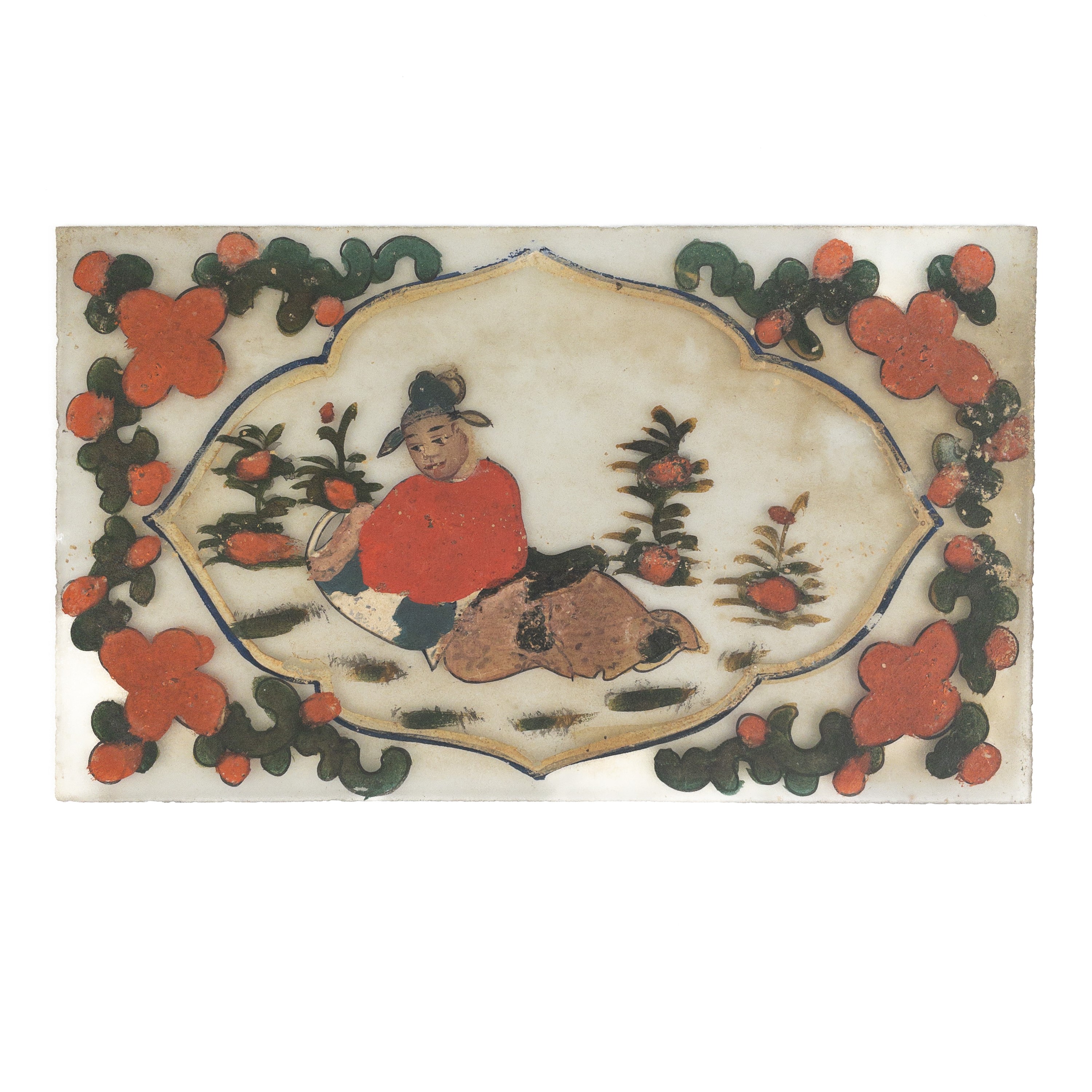 Lot 541 - Four Chinese rectangular painted glass